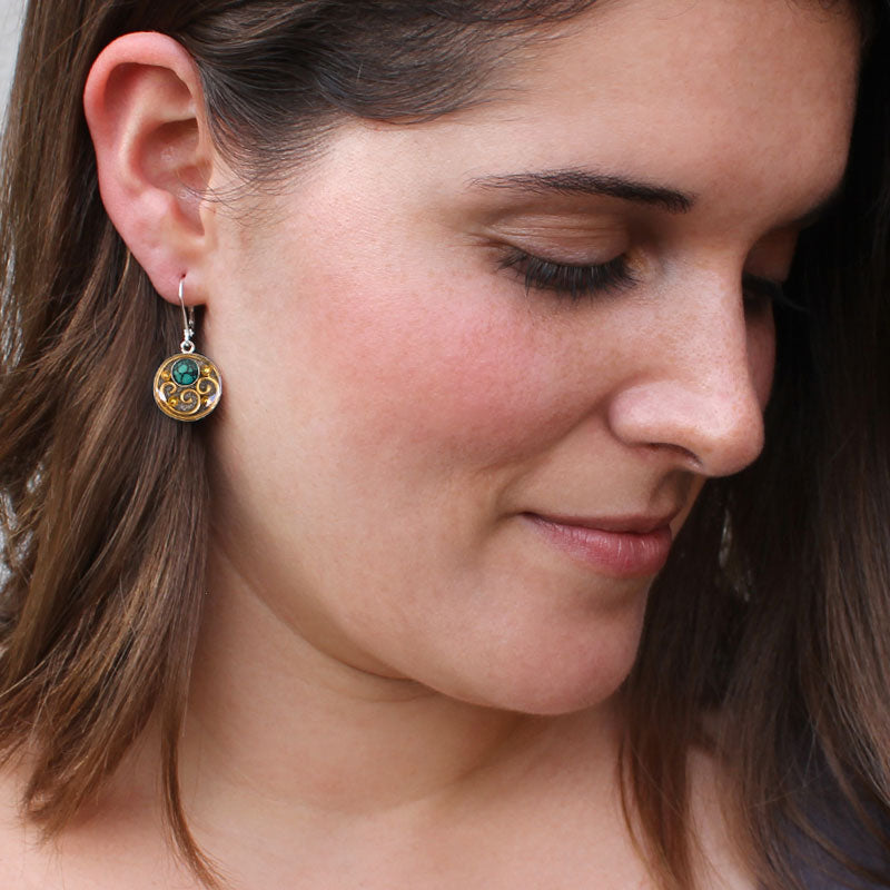 15mm Turquoise & Brass Earrings | AVA Goldworks