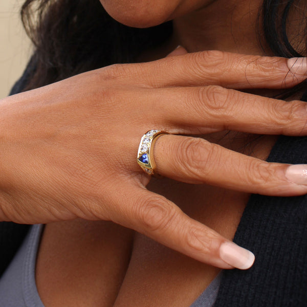 Size 7 - Blue Sapphire & Diamond Ring | AVA Goldworks